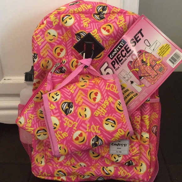 Bags | New Emoji 5 Pieces Set Backpack | Poshmark